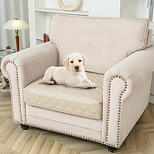 Ameritex Waterproof Dog Couch Cover Faux Leather with Anti-Slip Back New Pattern Pet Bed Cover Furniture Couch Sofa Car Seat Cover for Puppy Kids Cream