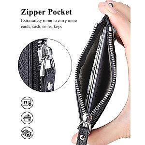 Teskyer Slim Minimalist Wallet, RFID Blocking Credit Card Holder Leather Wallet with Zipper Pocket for Men Women - Lichee Black