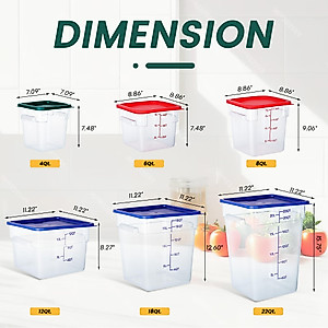 FSUON 4 Pack Clear Food Storage Containers with Lids and Handles Polycarbonate Square Commercial Food Containers, NSF (4Qt)