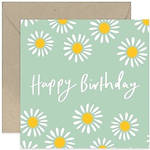 Old English Co. Cute Daisy Happy Birthday Card for Her - Pastel Daisy Birthday Greeting Card for Women - Stylish Birthday Card for Sister, Mum, Auntie, Grandmother | Blank Inside with Envelope