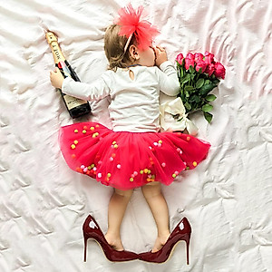 YOHA Baby Girls Birthday Tutu Dress Mermaid Tutus Soft Pom Tutu Dress for Toddler Girls(Red,100)