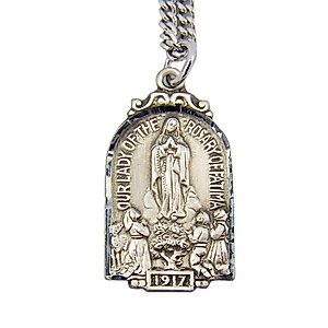 Sterling Silver Our Lady of the Rosary of Fatima Arch Shaped Medal Pendant, 1 Inch
