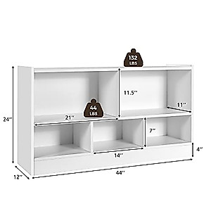 IFANNY 5 Cube Bookcase, 2 Tier Bookshelf Organizer w/Open Compartments, Wood Bookshelves & Bookcases, Horizontal Storage Shelves, Modern Book Shelf for Bedroom, Living Room, Play Room (White)