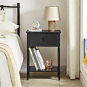 VECELO Modern Side Nightstand with 3-Layer Storage Shelf for Small Spaces, Living Room, Bedroom & Nightstands, Modern End Side Tables,Night Stand with Drawer &Storage Shelf