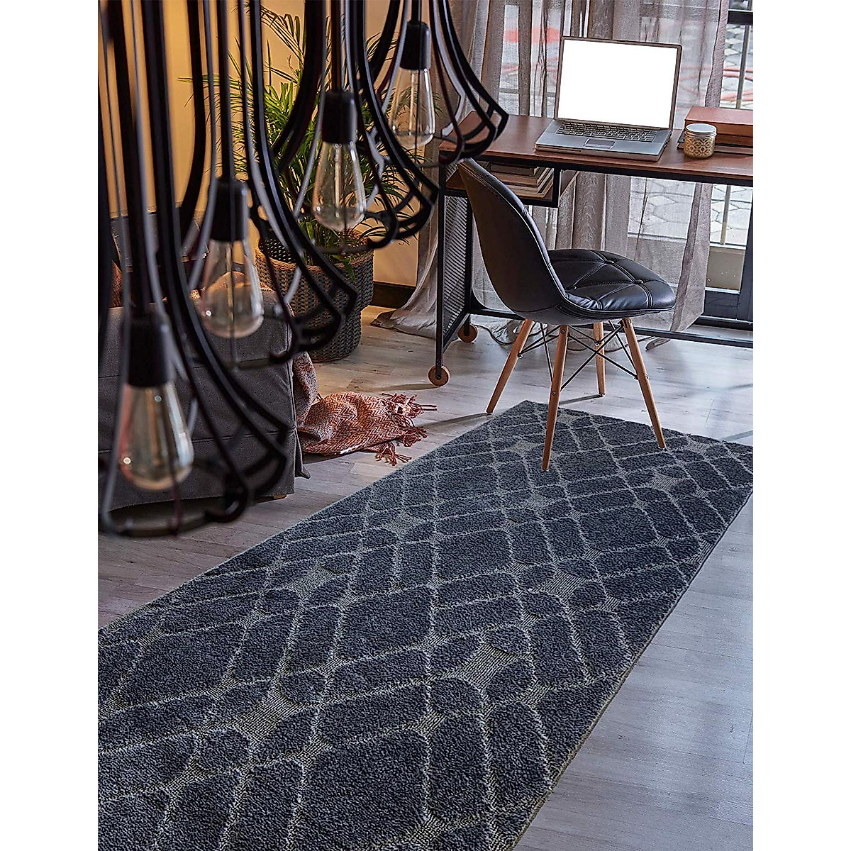 Custom Size Hallway Runner Rug Trellis Grey Color 31 inch Wide Select Your Length Non-Slip (Skid Resistance) Rubber Backing 8 feet x 31 inch (Color Options Available)
