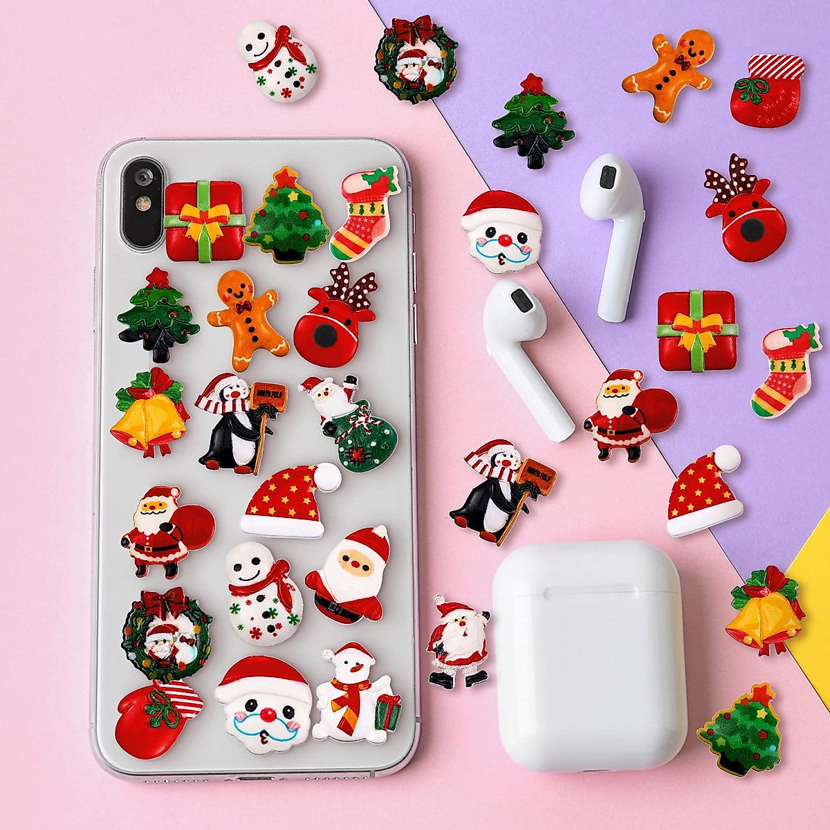 100 Pieces Christmas Resin Charms for Crafts Flatback Slime Charm Beads Resin Supplies Mini Xmas Embellishments Crafts Decorations for DIY Scrapbooking Jewelry Cell Phone Case(Santa Claus)