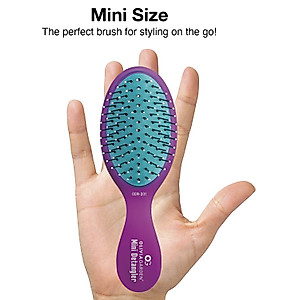 Olivia Garden OG Brush Detangler, pocket-size, perfect for travel and on-the-go, removable cushion, scalp hugging shape massages the scalp, for wet or dry hair, for women, men and children, Purple