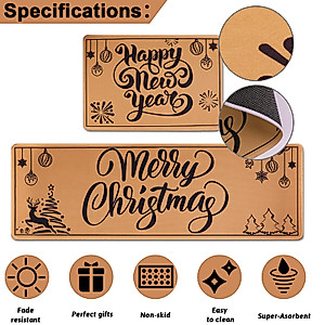 chiazllta Merry Christmas Kitchen Rugs Set of 2, Xmas Tree Reindeer Floor Rugs and Mats Happy New Year Christmas Decorations for Home Kitchen,15.7 x 23.6 and 15.7 x 47 inch