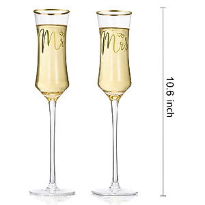 ROXBURGH Champagne Flutes Glasses Set of 2, Hand Blown Crystal Wedding Toasting Flutes for Bride and Groom, Long Stem Mr and Mrs Champagne Glasses for Wedding Engagement Anniversary Christmas Gifts