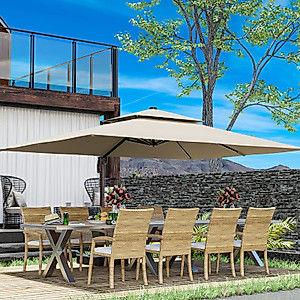 ZLACUIU 10x13FT Cantilever Outdoor Patio Umbrellas, Double Top Large Rectangle Umbrella, Heavy Duty 360° Rotation Offset Outdoor Sun Shade Umbrella for Garden Deck Pool Backyard Patio, Beige