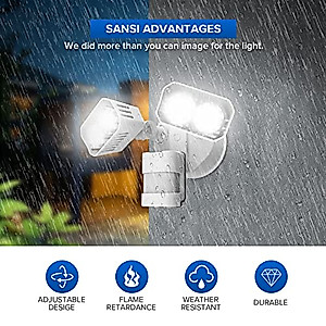 SANSI LED Security Lights, 18W (150Watt Incandescent Equiv.) Motion Sensor Lights, 1800lm 5000K Daylight Waterproof Outdoor Floodlights with Adjustable Dual-Head, White