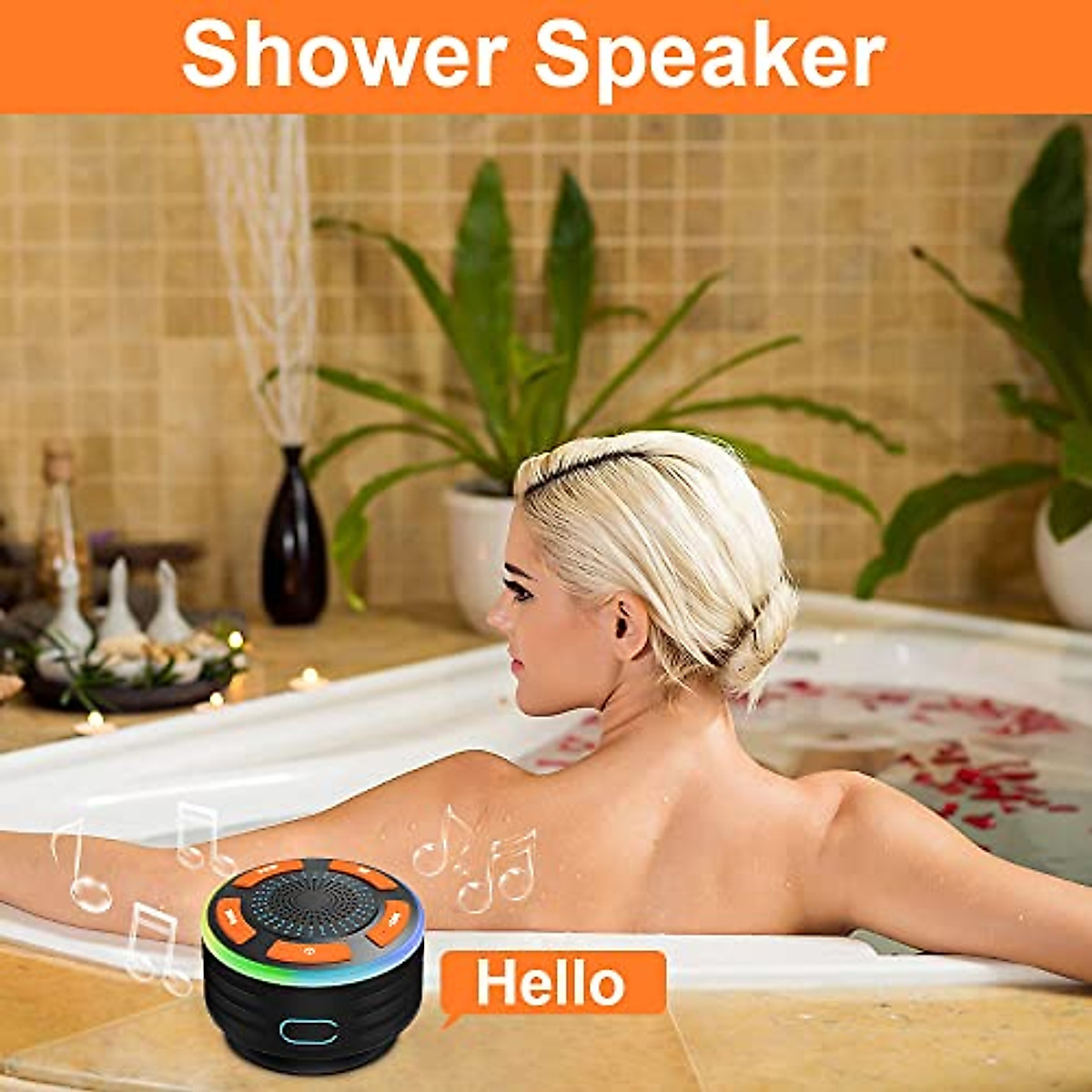 Bluetooth Speakers, ssouwao IPX7 Waterproof Shower Speaker, LED Colorful Lights, FM Radio, Suction Cups, Protable Speaker for Home Pool Travel
