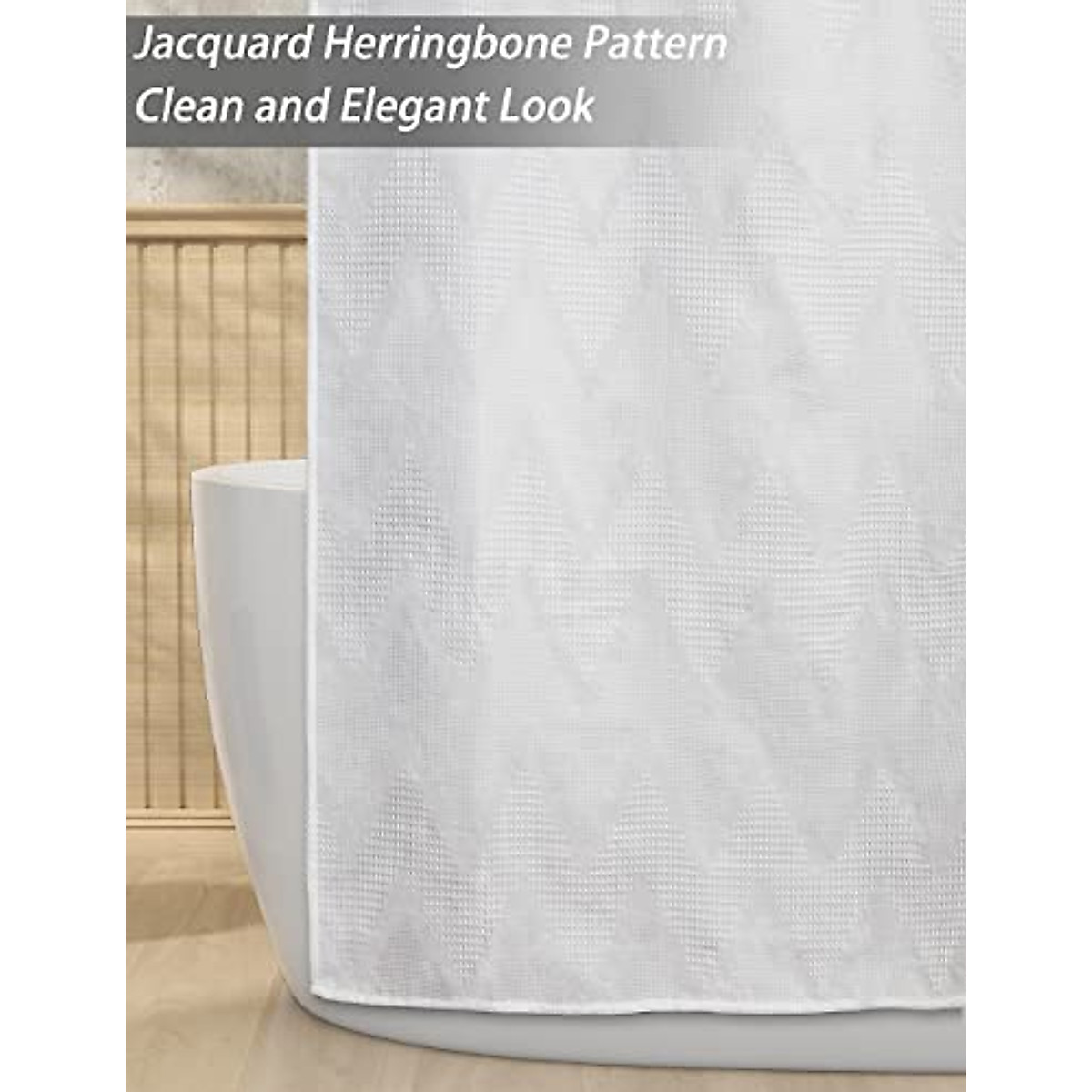 SUMGAR White Shower Curtain Waffle Weave Textured Soft Fabric Shower Curtains for Bathroom,Herringbone Jacquard Chevron Zig Zag Modern Boho Waterproof Shower Curtain Set with Hooks, 72" x 72"