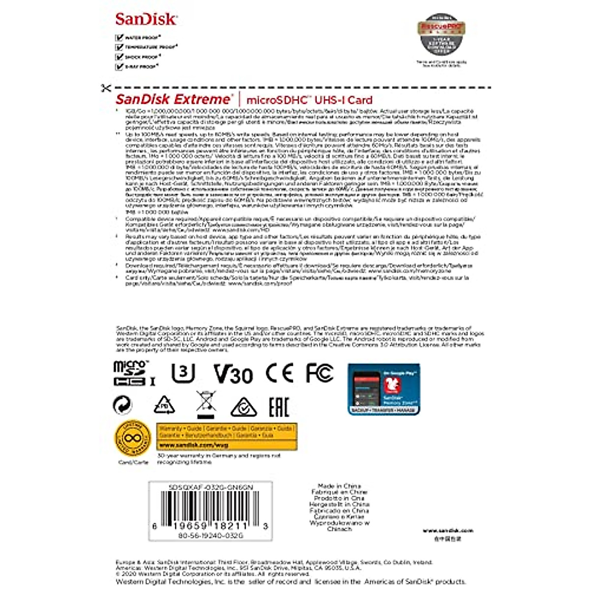 SanDisk 32GB Extreme for Mobile Gaming microSD UHS-I Card - C10, U3, V30, 4K, A1, Micro SD - SDSQXAF-032G-GN6GN