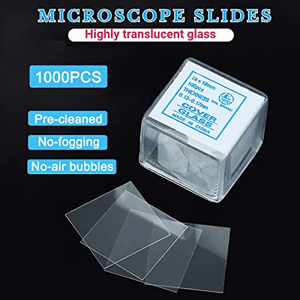 1000 PCS/10 Pack Blank Microscope Slides, 18x18mm Glass Slides for Microscope,0.13-0.17mm Thick Microscope Slides and Covers Microscope Accessories for Lab Consumables Research