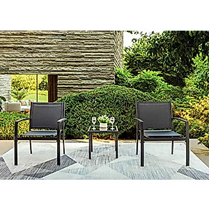 Tuoze 3 Pieces Patio Furniture Set Outdoor Garden Conversation Sets Modern Porch Furniture Lawn Chairs with Glass Coffee Table for Poolside Backyard Balcony