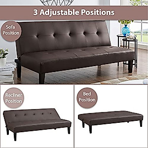 Naomi Home Button Tufted Futon Sofa Bed Pull Out Sofa Bed Couch Convertible with Wooden Legs, Folding, Reclining Small Couch Bed, Futon Bed for Living Room, Espresso, 53965AM