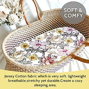 Boho Bassinet Sheet,Crib Sheet Jersey Cotton,Floral Nursing Pillow Cover, Breastfeeding Pillow Slipcover for Baby Girl