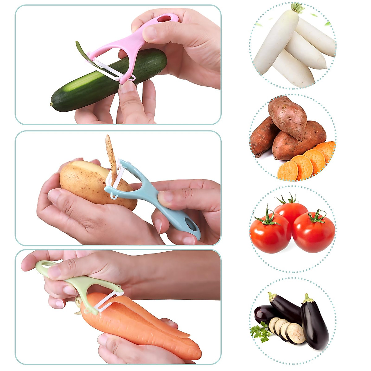 binyu Ceramic Vegetable Fruit Peeler and Paring Knives Set - Effortless Precision in Every Peel，Suitable for Processing Various Fruits and Vegetables in the Kitchen (Green)