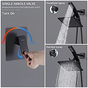 All Metal Shower Faucet Set, Dual Square Shower Head System with Handheld Wand & Rainfall Showerhead, Diverter, Hose Complete Combo, Pressure Balance Rough-in Valve Included