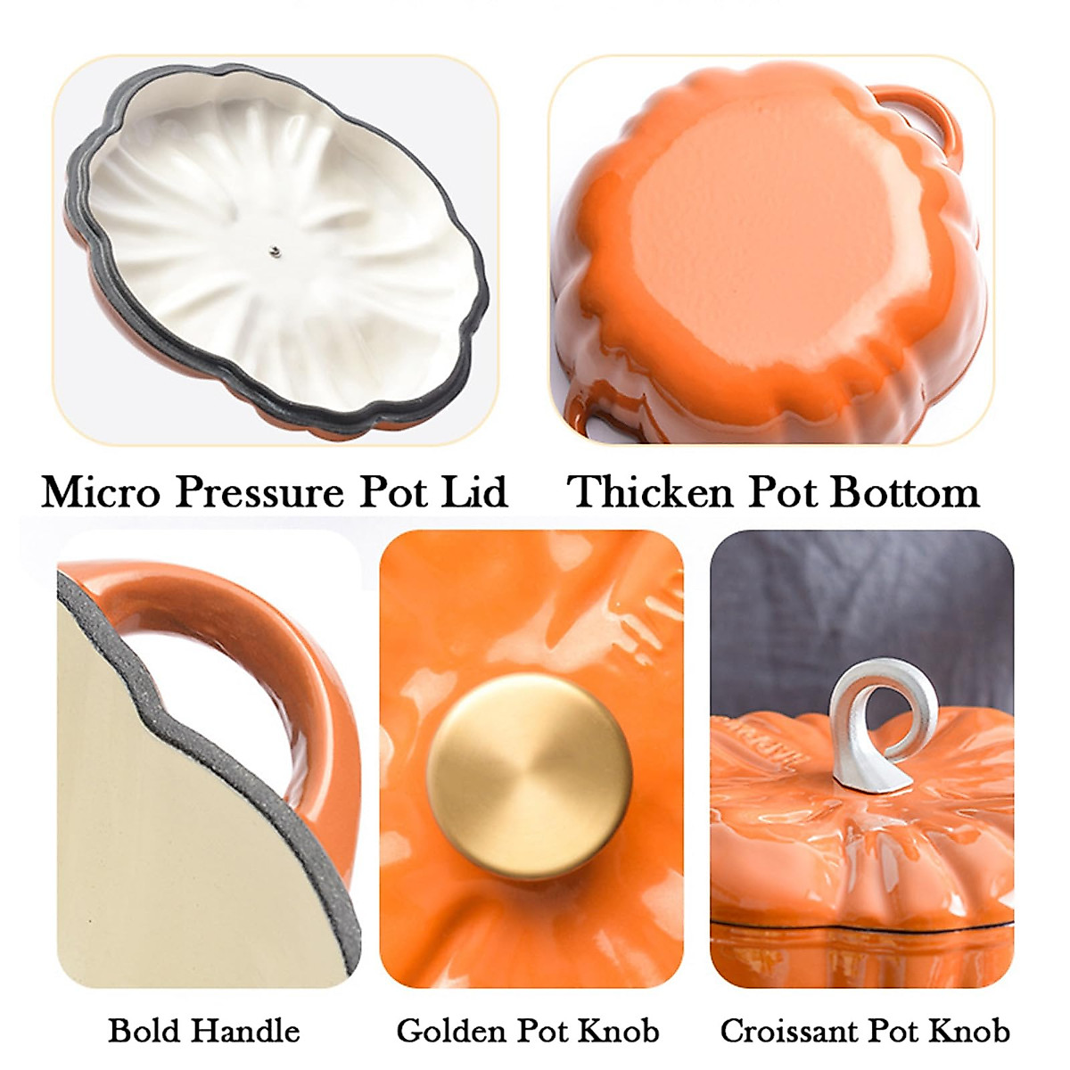 Hgjgwqh Cast Iron Dutch Oven, Pumpkin Shape Cooking Pot Casserole with Lid and Handles, Non-Stick Stew Pot Soup Pot Halloween Cooking Pot Enamel Cookware Crock Pot for Soup Porridge Stew Gift,1.5L