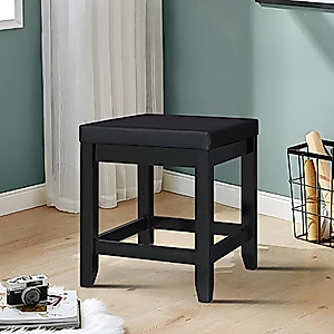 Iwell Large Vanity Stool with Solid Wood Legs, Capacity 330lb, Vanity Bench, Vanity Chair, Dressing Stool for Bedroom, Bathroom, Piano Seat, Black
