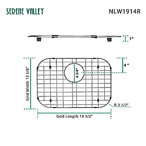 Serene Valley Sink Bottom Grid 19-1/16" x 13-5/8”, Rear Drain with Corner Radius 3-1/2", Sink Protector NLW1914R