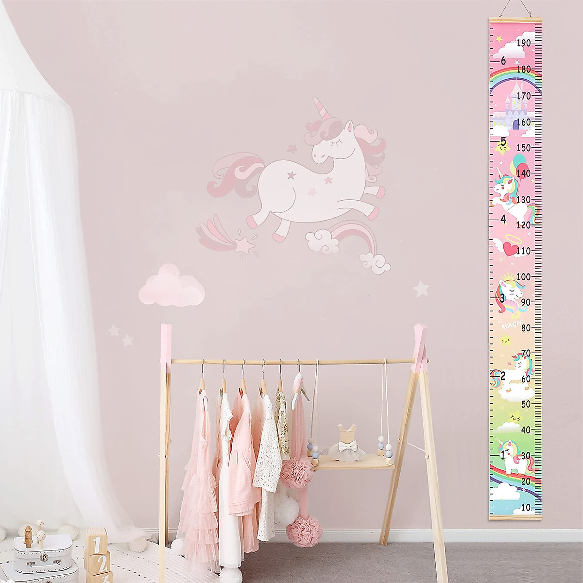 HIFOT Kids Growth Chart Height Measuring Chart, Unicorn Canvas Wall Hanging Rulers for Baby Children Girls Bedroom Decor 74.8''* 7.87''