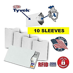 10x RFID Blocking Credit Card"DuPont TYVEK" Sleeves for wallet or purse. Protect your debit cards, credit cards and IDs from identity theft skiming.