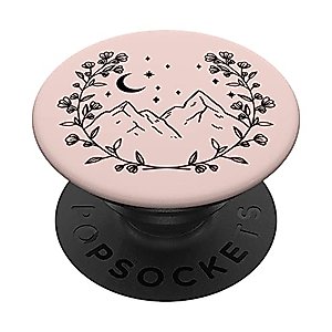 Pale Light Pink - Boho Chic Floral Moon Mountain PopSockets Swappable PopGrip