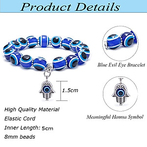 VALIJINA 3Pcs Evil Eye Charm Bracelets-7 Chakras Gemstone Lava Stone Hamsa Hand of Fatima Turkish Evil Eye Lucky Bracelet for Protection and Blessing