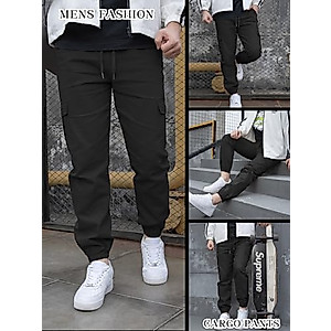 OUTSON Mens Fashion Joggers Sports Pants Casual Cotton Cargo Pants Gym Sweatpants Trousers Mens Long Pant Black