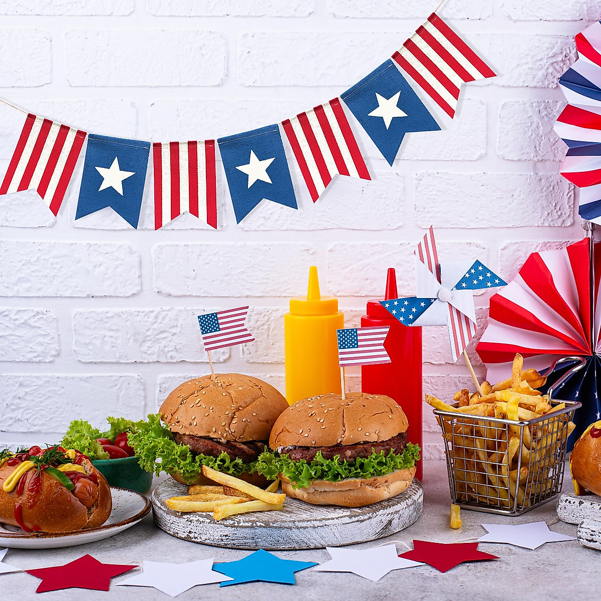 Uniwish American Flag Bunting Banner 4th of July Decorations, Patriotic Stars and Stripes American Independence Day Indoor Outdoor Hanging Sign