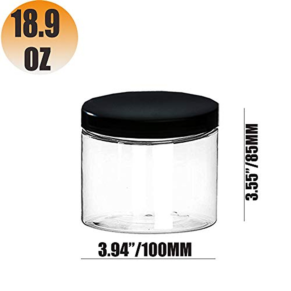 18.9oz (560 ml) Empty Clear Wide Mouth Plastic Jars with Smooth Black Lids and Labels (12 Pack) – PET Containers Great for Cream,Cosmetics,Slime Storage Jars –BPA Free