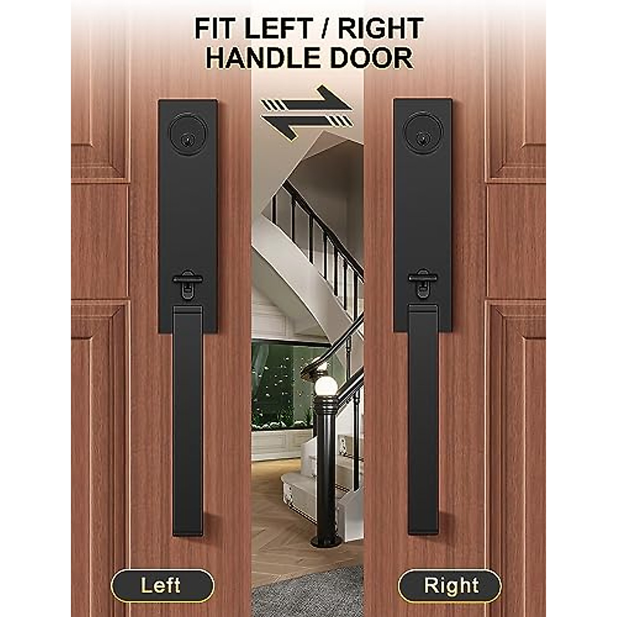 Tinewa Full Escutcheon HandleSet Front Door Entry Handle and Deadbolt Lock Set Slim Square Single Cylinder Deadbolt and Lever Heavy Duty – Matte Black Finish