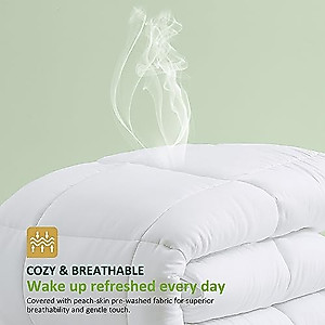 TOPGREEN Queen/Full Size Down Alternative Comforter - Luxurious Bamboo Viscose Blend Duvet Insert - 250GSM Microfiber Quilted Bedding with Corner Tabs(White, 88x88)