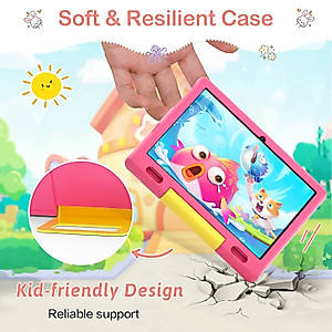 Kunleba Kids Tablet 10.1 Inch Andriod 11 Tablet for Kids Quad Core 32GB ROM 6000mAh Wi-Fi Bluetooth Tablets PC (Pink)