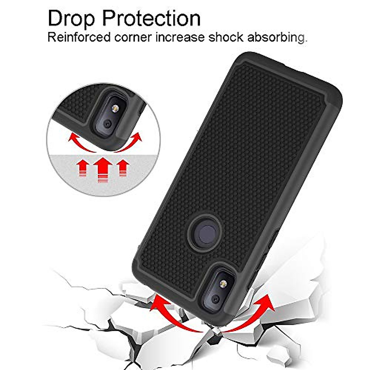 yuanming T-Mobile Revvl 4 Case,Revvl 4 Case,with HD Screen Protector [Shock Absorption] Hybrid Dual Layer TPU & Hard Back Cover Bumper Protective Case Cover for T-Mobile Revvl 4 (Black Armor)