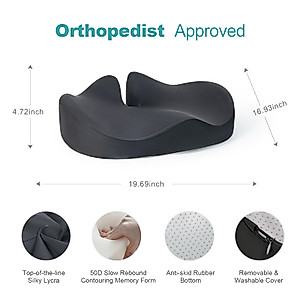 Foamula Pain Relief Coccyx Cushion, Memory Foam Seat Cushion for Wheelchair, Office Chair Cushion, Car Seat Cushion for Butt, Sciatica, Pelvic Floor, Postpartum Recovery