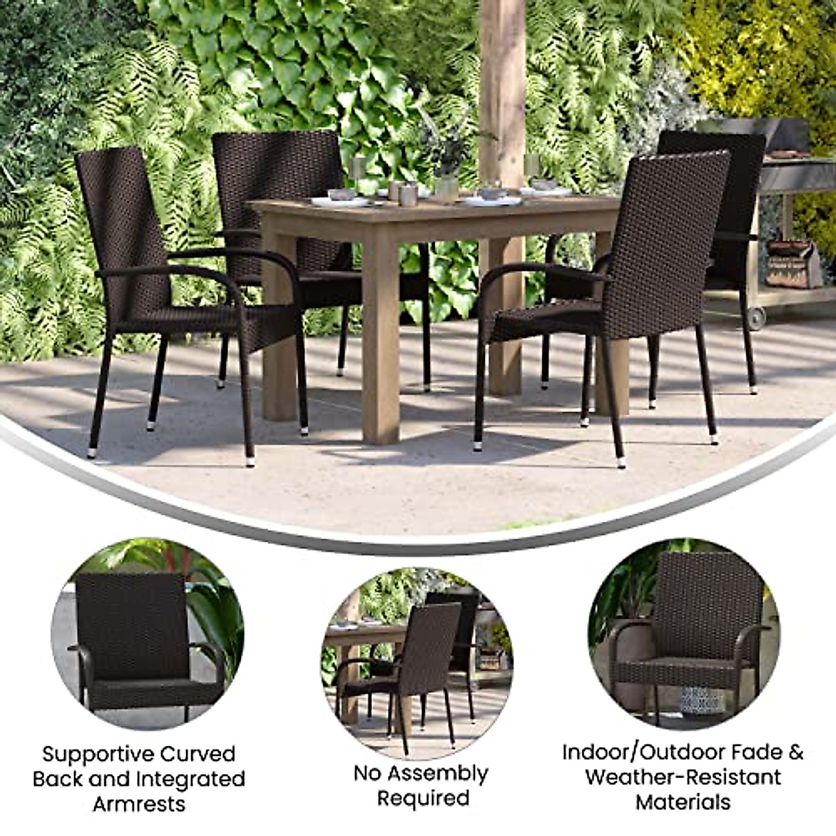Flash Furniture Maxim Wicker Indoor/Outdoor Dining Chairs with Arms - Espresso Wicker Wrapped Steel Frames - Fade & Weather Resistant-For Deck or Backyard - Set of 2