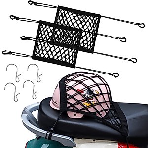 2 Pack Motorcycle Cargo Net, Motorcycle Bungee Cargo Net 10.3"X15.4" Helmet Net Small Luggage Rack High-Elastic Double Layer Bungee Net Thicken Net with Adjustable Metal Hooks for Motorcycle Bike ATV