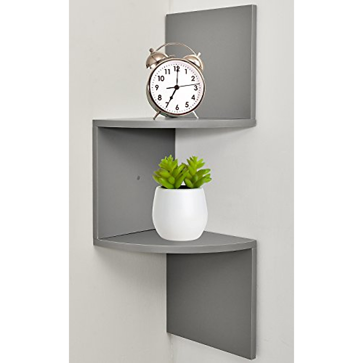 Greenco Zigzag 2 Tier Corner Floating Shelves, Gray Finish.