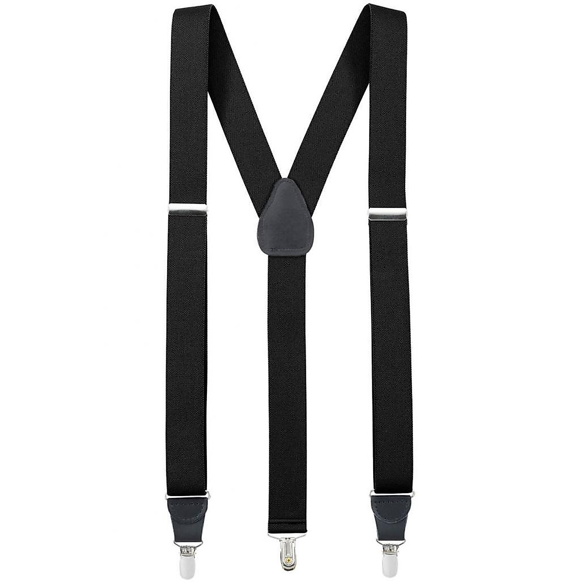 HOLD'EM Suspender for Men Made in USA Y-Back Leather Crosspatch Clip on tuxedo suspenders-Black (Regular - 46")