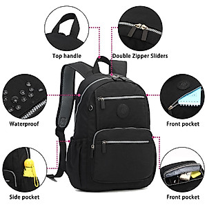 Small Nylon Backpack Casual Lightweight Daypack Backpacks for Women and Girls (Black)