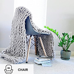 Mansmerton Chunky Knit Blanket Throw-Large50"x60"Grey-Warm Soft crochet Chenille Yarn Thick Knit Blanket for Bed-cozy Cable knit queen Blanket-Big Weighted Chunky Blanket-Boho Home Decor，Gift Washable