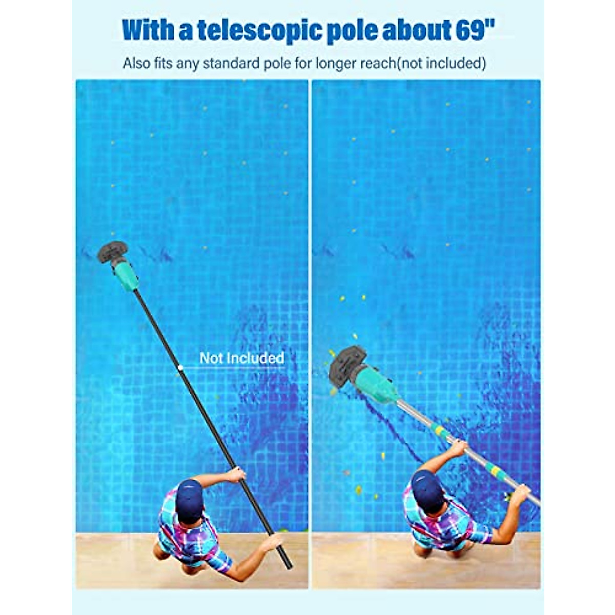 Efurden Handheld Pool Vacuum, Rechargeable Pool Cleaner with Running Time up to 60-Minutes Ideal for Above Ground Pools, Spas and Hot Tub for Sand and Debris, Green