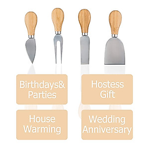 findTop Set of 12, Wood Handle Cheese Knives with Cheese Markers and Soapstone Chalks, 4 Pieces Cheese Slicer Cheese Cutter, 6 Pieces Natural Slate Cheese Labels, 2 Pieces Soapstone Chalks