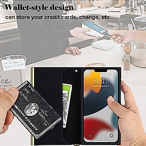Ｈａｖａｙa Crossbody Phone case for iPhone 13 pro max case with Strap for Women with Card Holder and Mirror for iPhone 12 pro max flip Wallet Cover with Credit Card Slot-Black