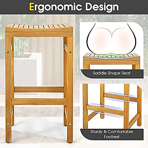 Tangkula Acacia Wood Bar Stool Set of 4, 30-Inch Height Bar Chair with Saddle Shaped Seat & Sturdy Footrest, Patio Furniture Chair Set, with 400 LBS Capacity, for Porch, Poolside, Balcony (4)