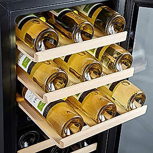 Phiestina Dual Zone Wine Cooler Refrigerator, 33 Bottle Free Standing Compressor Fridge and Chiller for Red and White Wines, 16'' Glass Door Wine Refrigerator with Digital Memory Temperature Control